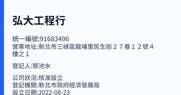 弘大工程行的照片-統編 91683496(新北市) 公司登記資料與營業項目詳細圖表
