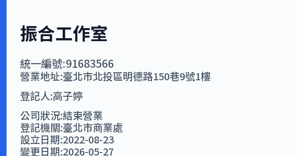 振合工作室的照片-統編 91683566(臺北市) 公司登記資料與營業項目詳細圖表