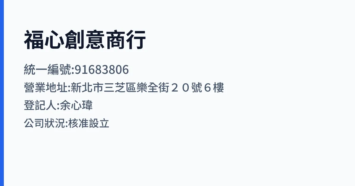 福心創意商行 - 統編 91683806(新北市) 公司登記資料與營業項目詳細圖表