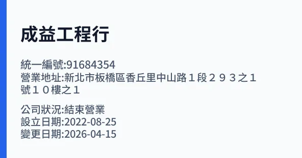 成益工程行的照片-統編 91684354(新北市) 公司登記資料與營業項目詳細圖表