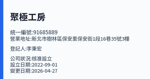 聚極工房的照片-統編 91685889(新北市) 公司登記資料與營業項目詳細圖表