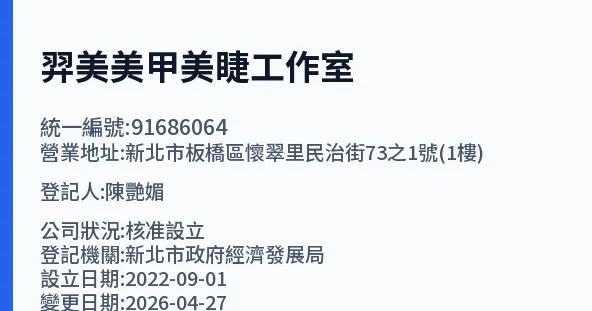 羿美美甲美睫工作室的照片-統編 91686064(新北市) 公司登記資料與營業項目詳細圖表
