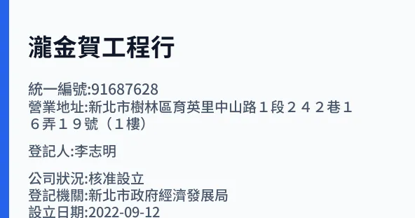 瀧金賀工程行的照片-統編 91687628(新北市) 公司登記資料與營業項目詳細圖表