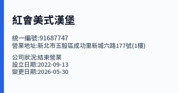 紅會美式漢堡的照片-統編 91687747(新北市) 公司登記資料與營業項目詳細圖表