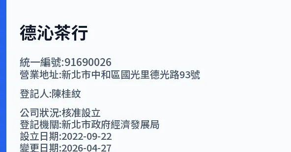 德沁茶行的照片-統編 91690026(新北市) 公司登記資料與營業項目詳細圖表