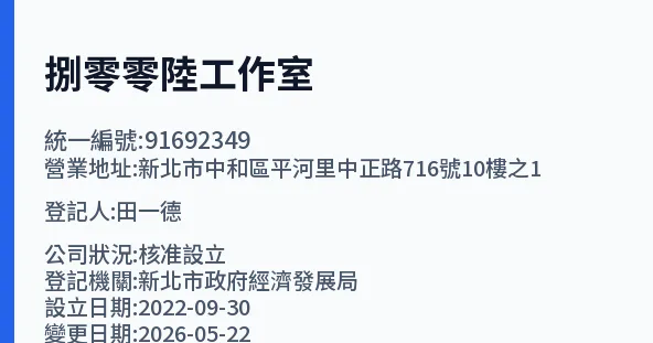 捌零零陸工作室的照片-統編 91692349(新北市) 公司登記資料與營業項目詳細圖表
