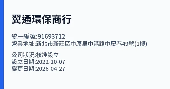 翼通環保商行的照片-統編 91693712(新北市) 公司登記資料與營業項目詳細圖表