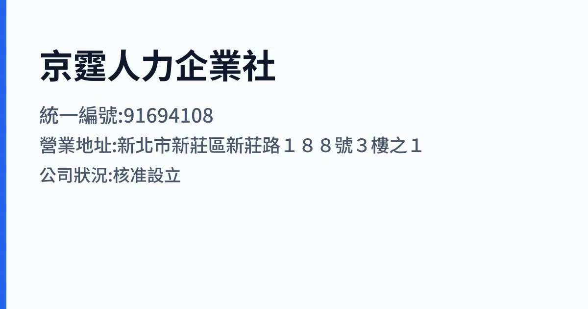 京霆人力企業社 - 統編 91694108(新北市) 公司登記資料與營業項目詳細圖表