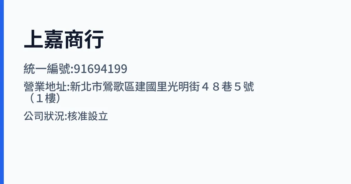 上嘉商行 - 統編 91694199(新北市) 公司登記資料與營業項目詳細圖表