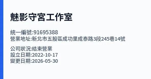 魅影守宮工作室的照片-統編 91695388(新北市) 公司登記資料與營業項目詳細圖表