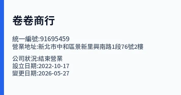 卷卷商行的照片-統編 91695459(新北市) 公司登記資料與營業項目詳細圖表