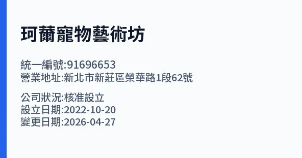 珂薾寵物藝術坊的照片-統編 91696653(新北市) 公司登記資料與營業項目詳細圖表