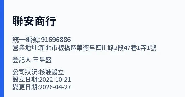 聯安商行的照片-統編 91696886(新北市) 公司登記資料與營業項目詳細圖表