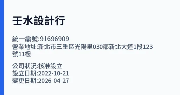壬水設計行的照片-統編 91696909(新北市) 公司登記資料與營業項目詳細圖表