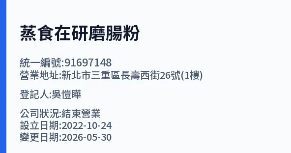 蒸食在研磨腸粉的照片-統編 91697148(新北市) 公司登記資料與營業項目詳細圖表