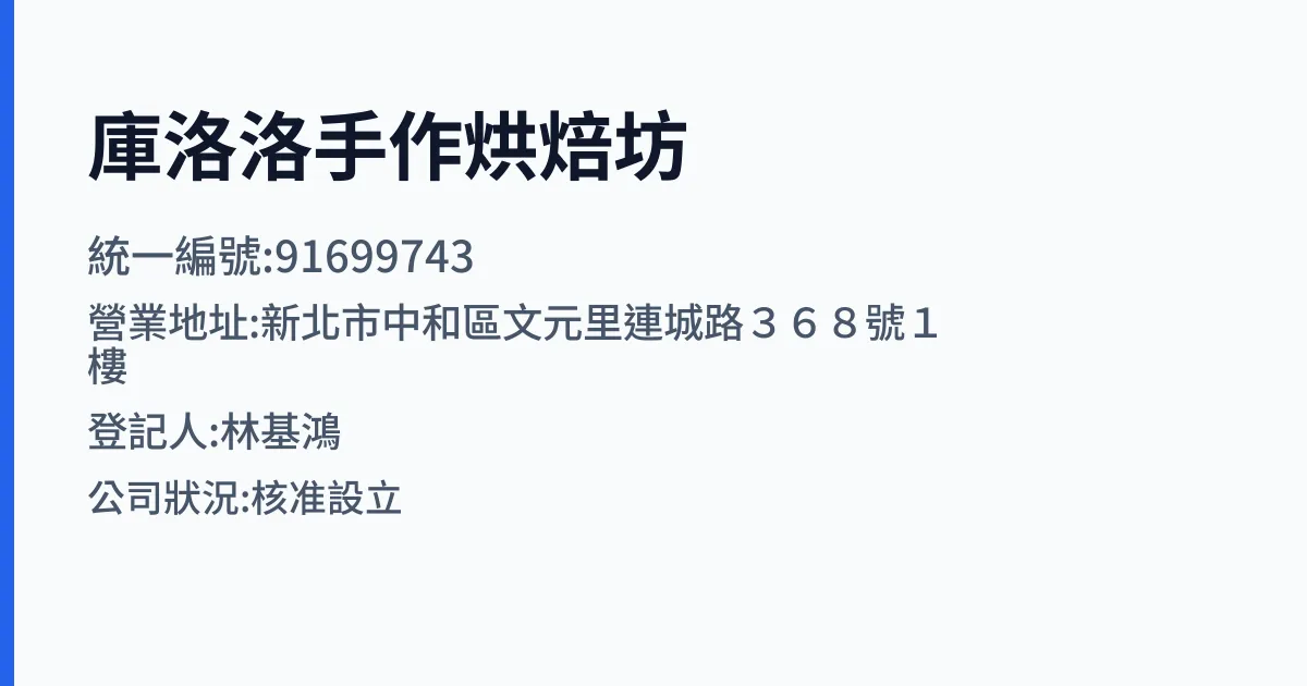 庫洛洛手作烘焙坊 - 統編 91699743（新北市） 公司登記資料與營業項目詳細圖表