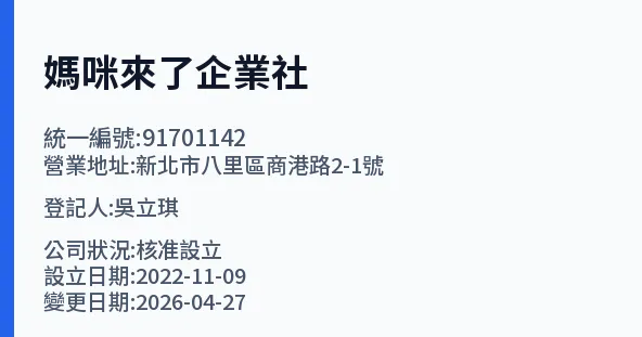 媽咪來了企業社的照片-統編 91701142(新北市) 公司登記資料與營業項目詳細圖表