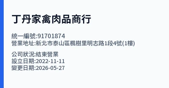 丁丹家禽肉品商行的照片-統編 91701874(新北市) 公司登記資料與營業項目詳細圖表