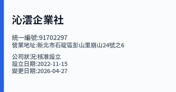 沁澐企業社的照片-統編 91702297(新北市) 公司登記資料與營業項目詳細圖表