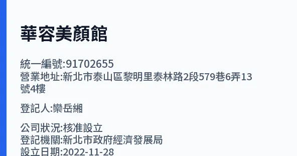 華容美顏館的照片-統編 91702655(新北市) 公司登記資料與營業項目詳細圖表