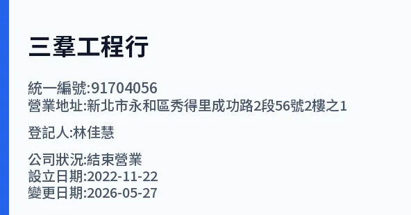 三羣工程行的照片-統編 91704056(新北市) 公司登記資料與營業項目詳細圖表