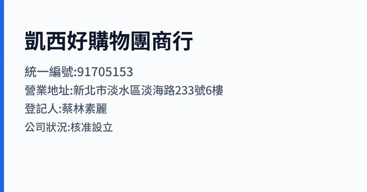 凱西好購物團商行 - 統編 91705153(新北市) 公司登記資料與營業項目詳細圖表