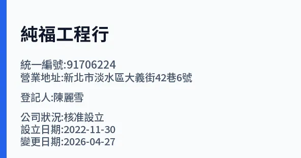 純福工程行的照片-統編 91706224(新北市) 公司登記資料與營業項目詳細圖表