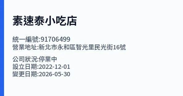 素速泰小吃店的照片-統編 91706499(新北市) 公司登記資料與營業項目詳細圖表
