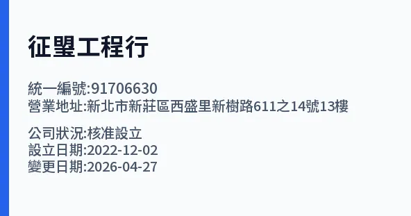 征琞工程行的照片-統編 91706630(新北市) 公司登記資料與營業項目詳細圖表