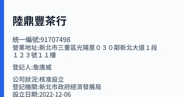 陸鼎豐茶行的照片-統編 91707498(新北市) 公司登記資料與營業項目詳細圖表