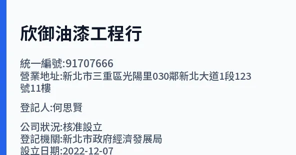 欣御油漆工程行的照片-統編 91707666(新北市) 公司登記資料與營業項目詳細圖表