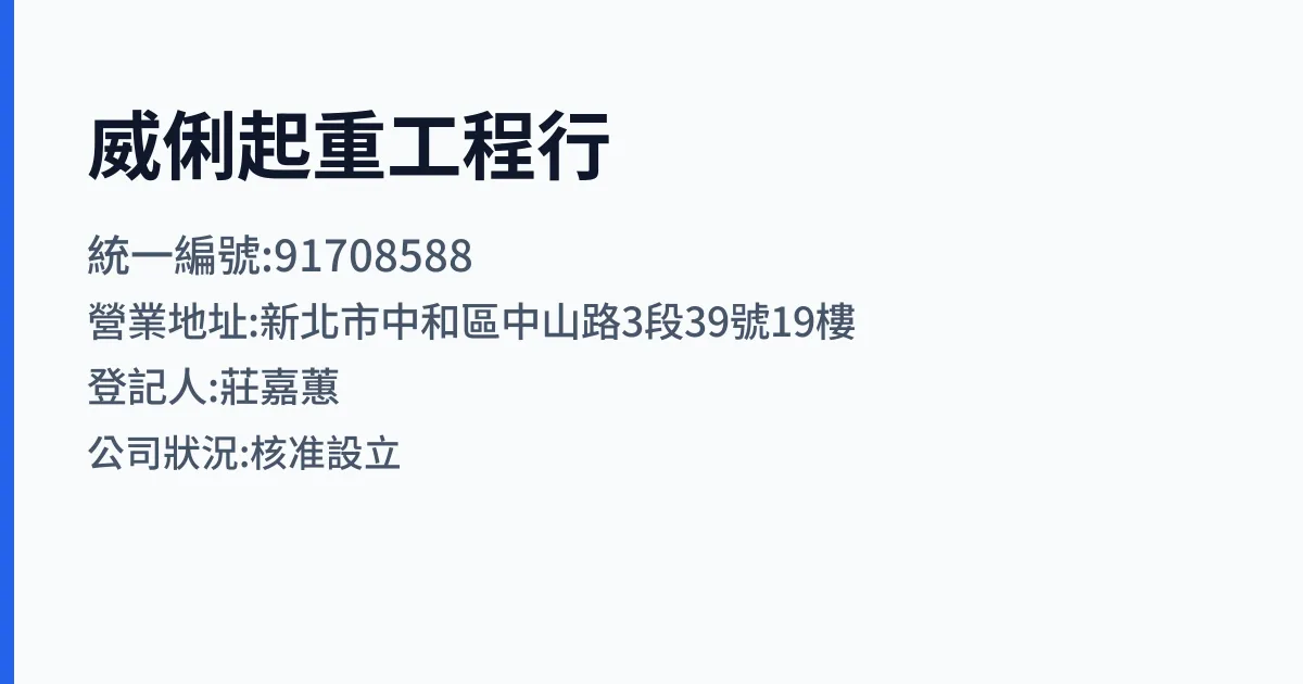 威俐起重工程行 - 統編 91708588(新北市) 公司登記資料與營業項目詳細圖表