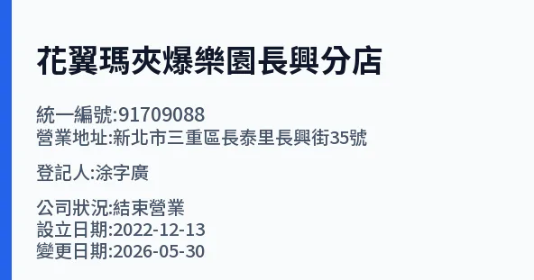 花翼瑪夾爆樂園長興分店的照片-統編 91709088(新北市) 公司登記資料與營業項目詳細圖表