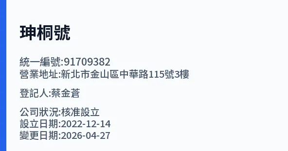 珅桐號的照片-統編 91709382(新北市) 公司登記資料與營業項目詳細圖表