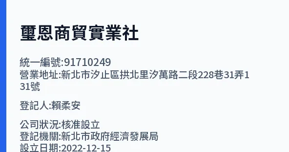璽恩商貿實業社的照片-統編 91710249(新北市) 公司登記資料與營業項目詳細圖表