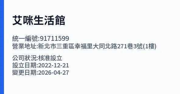 艾咪生活館的照片-統編 91711599(新北市) 公司登記資料與營業項目詳細圖表
