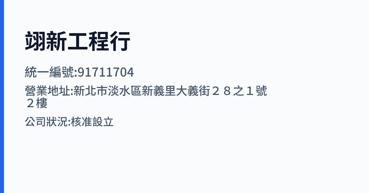 翊新工程行 - 統編 91711704(新北市) 公司登記資料與營業項目詳細圖表