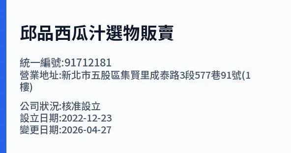 邱品西瓜汁選物販賣的照片-統編 91712181(新北市) 公司登記資料與營業項目詳細圖表