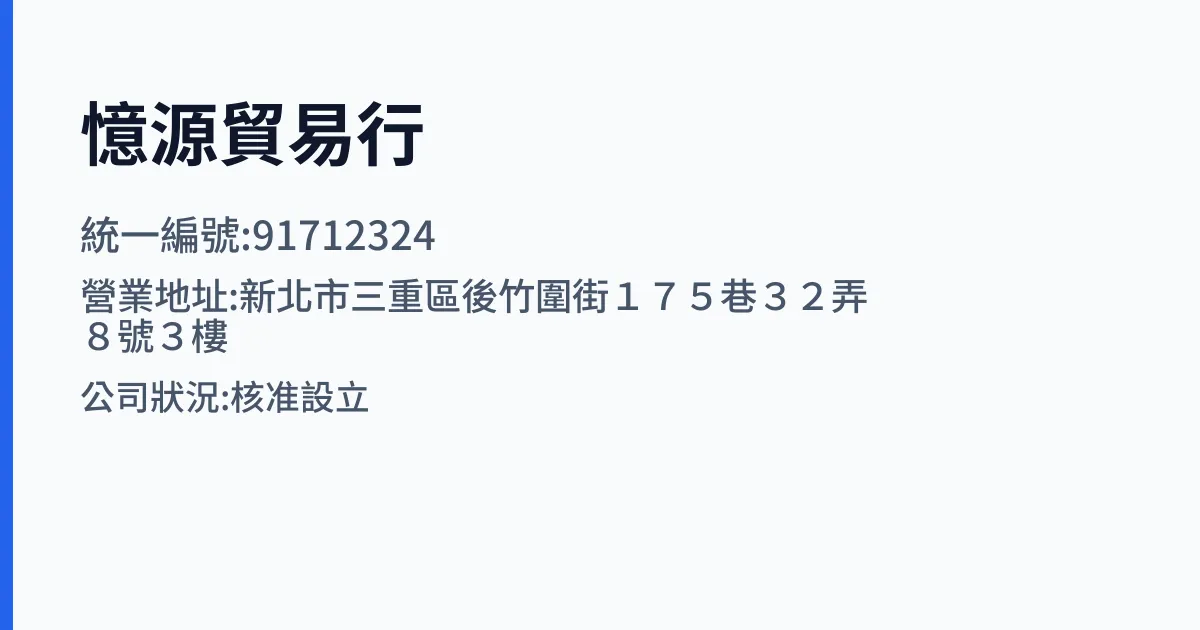 憶源貿易行 - 統編 91712324(新北市) 公司登記資料與營業項目詳細圖表