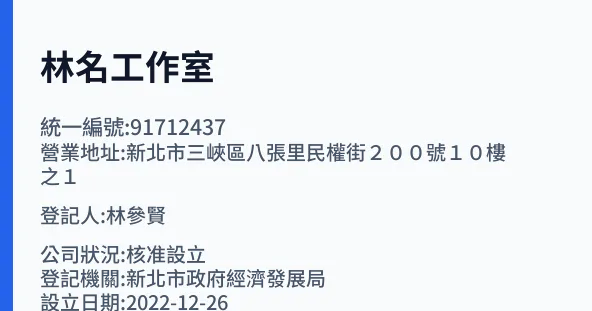 林名工作室的照片-統編 91712437(新北市) 公司登記資料與營業項目詳細圖表