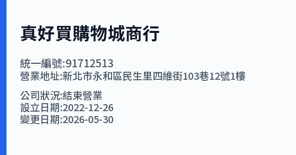 真好買購物城商行的照片-統編 91712513(新北市) 公司登記資料與營業項目詳細圖表