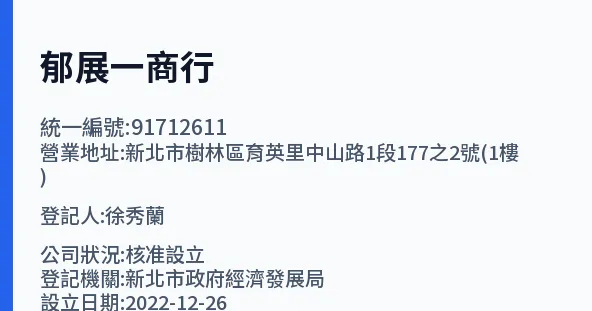郁展一商行的照片-統編 91712611(新北市) 公司登記資料與營業項目詳細圖表