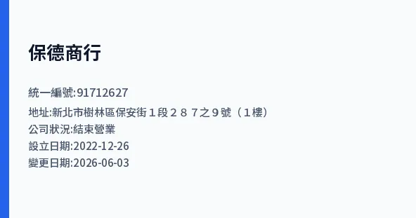 保德商行的照片-統編 91712627(新北市) 公司登記資料與營業項目詳細圖表