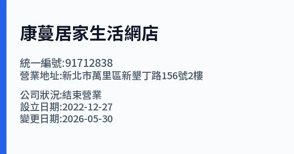 康蔓居家生活網店的照片-統編 91712838(新北市) 公司登記資料與營業項目詳細圖表