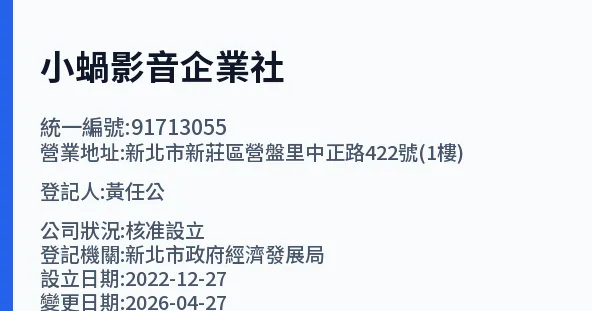 小蝸影音企業社的照片-統編 91713055(新北市) 公司登記資料與營業項目詳細圖表