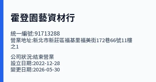 霍登園藝資材行的照片-統編 91713288(新北市) 公司登記資料與營業項目詳細圖表