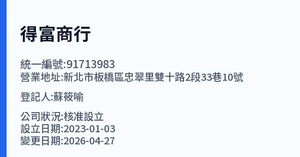 得富商行的照片-統編 91713983(新北市) 公司登記資料與營業項目詳細圖表