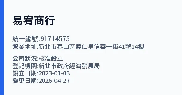 易宥商行的照片-統編 91714575(新北市) 公司登記資料與營業項目詳細圖表