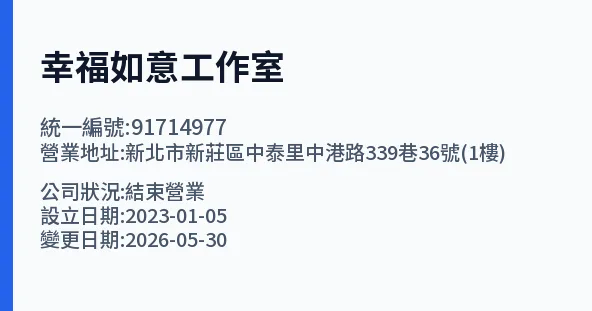 幸福如意工作室的照片-統編 91714977(新北市) 公司登記資料與營業項目詳細圖表