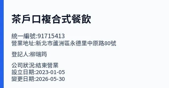 茶戶口複合式餐飲的照片-統編 91715413(新北市) 公司登記資料與營業項目詳細圖表